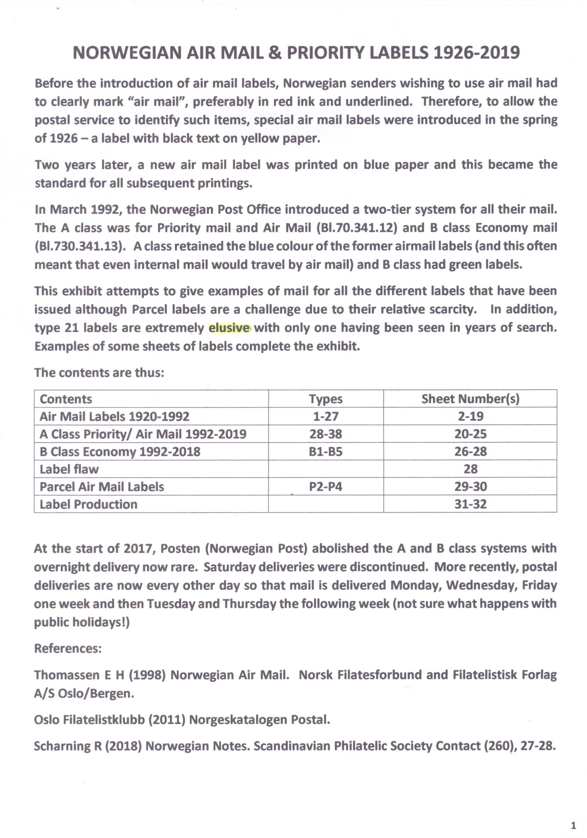 Norwegian Air Mail and Priority Labels 1926-2019 - ABPS