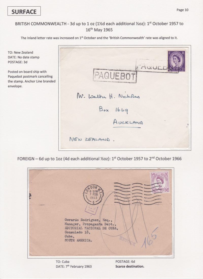 British Postage Rates for Overseas Letters 1952 to 1971 - ABPS