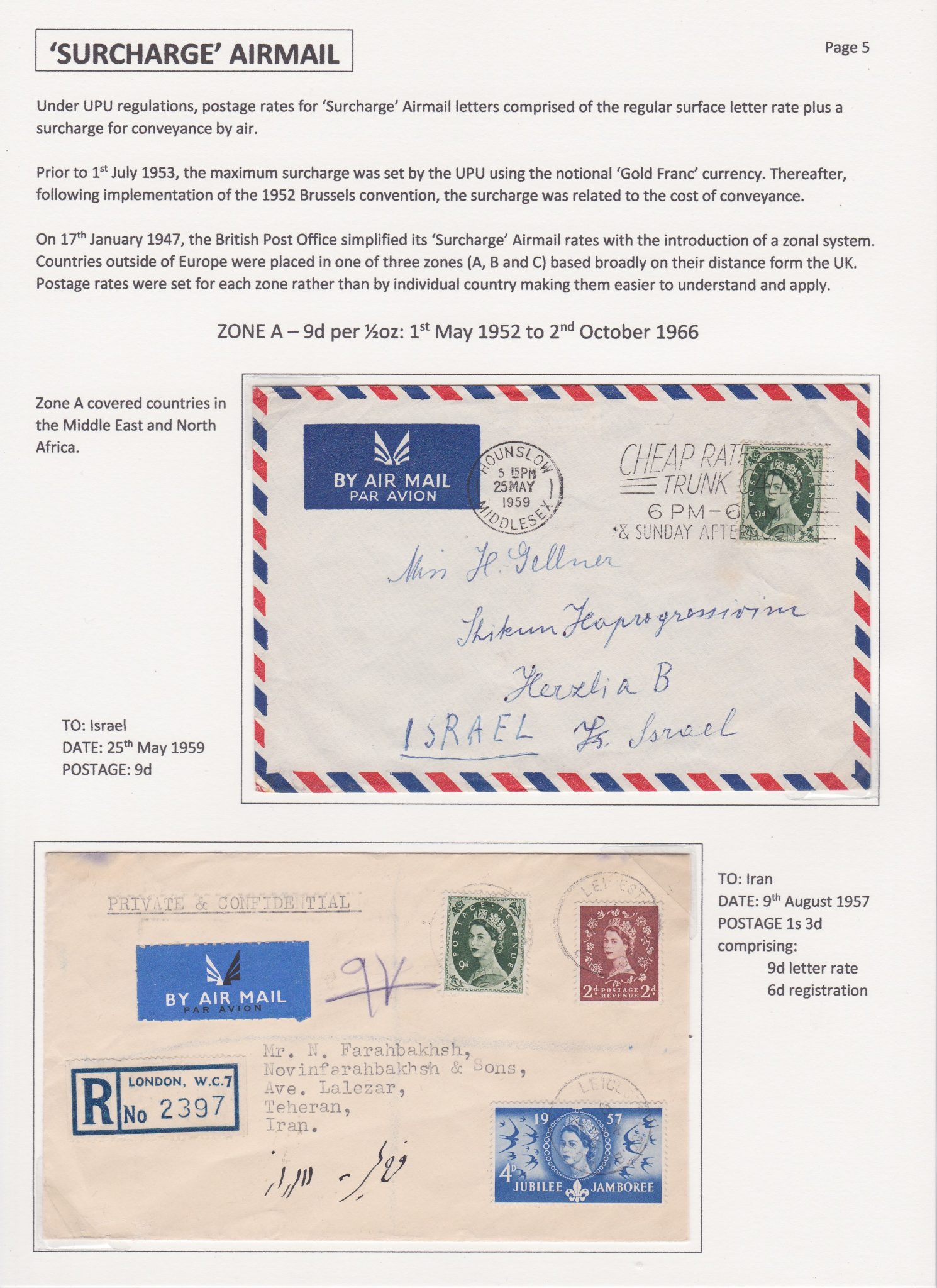 British Postage Rates for Overseas Letters 1952 to 1971 - ABPS