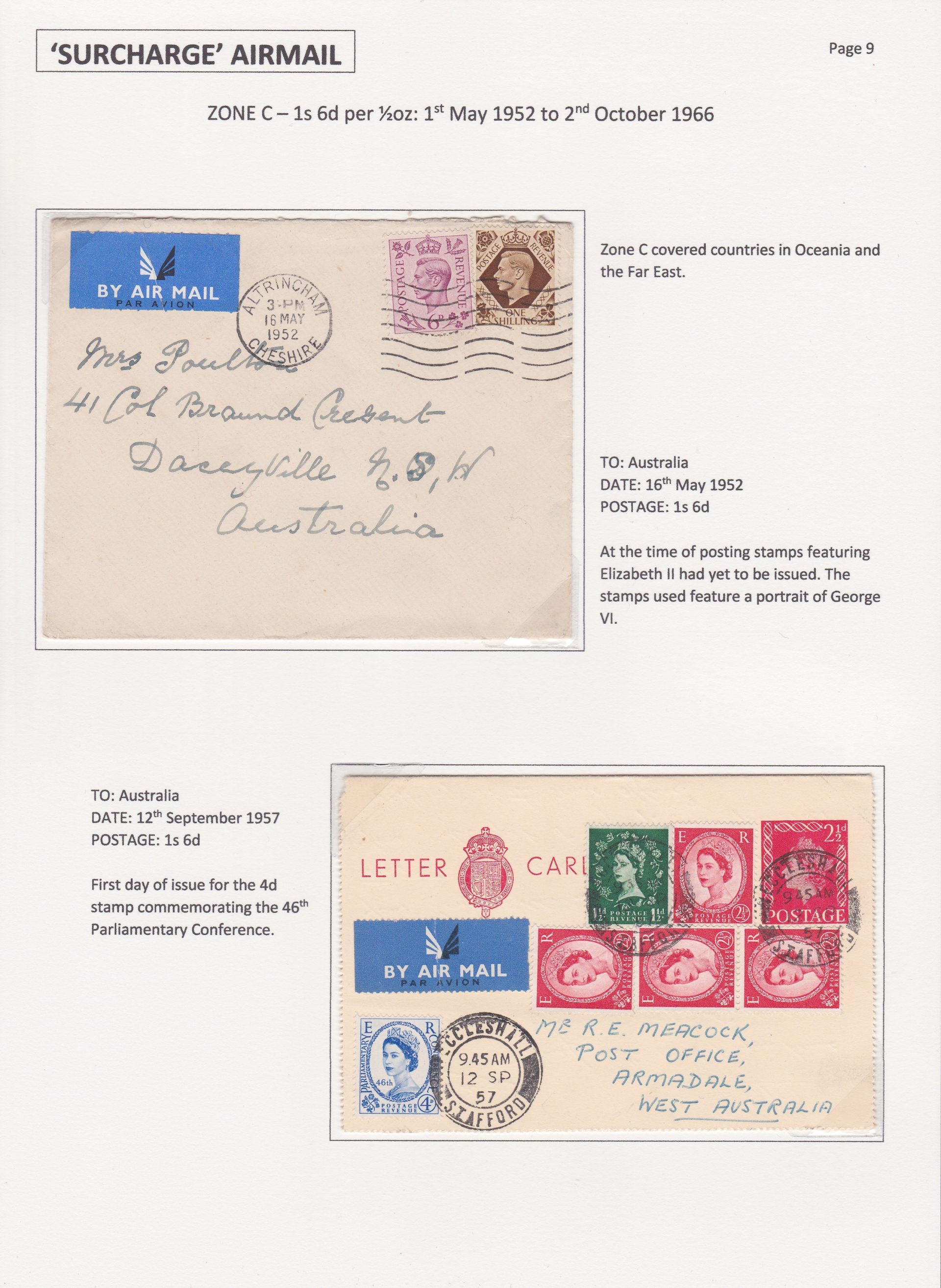 British Postage Rates for Overseas Letters 1952 to 1971 - ABPS