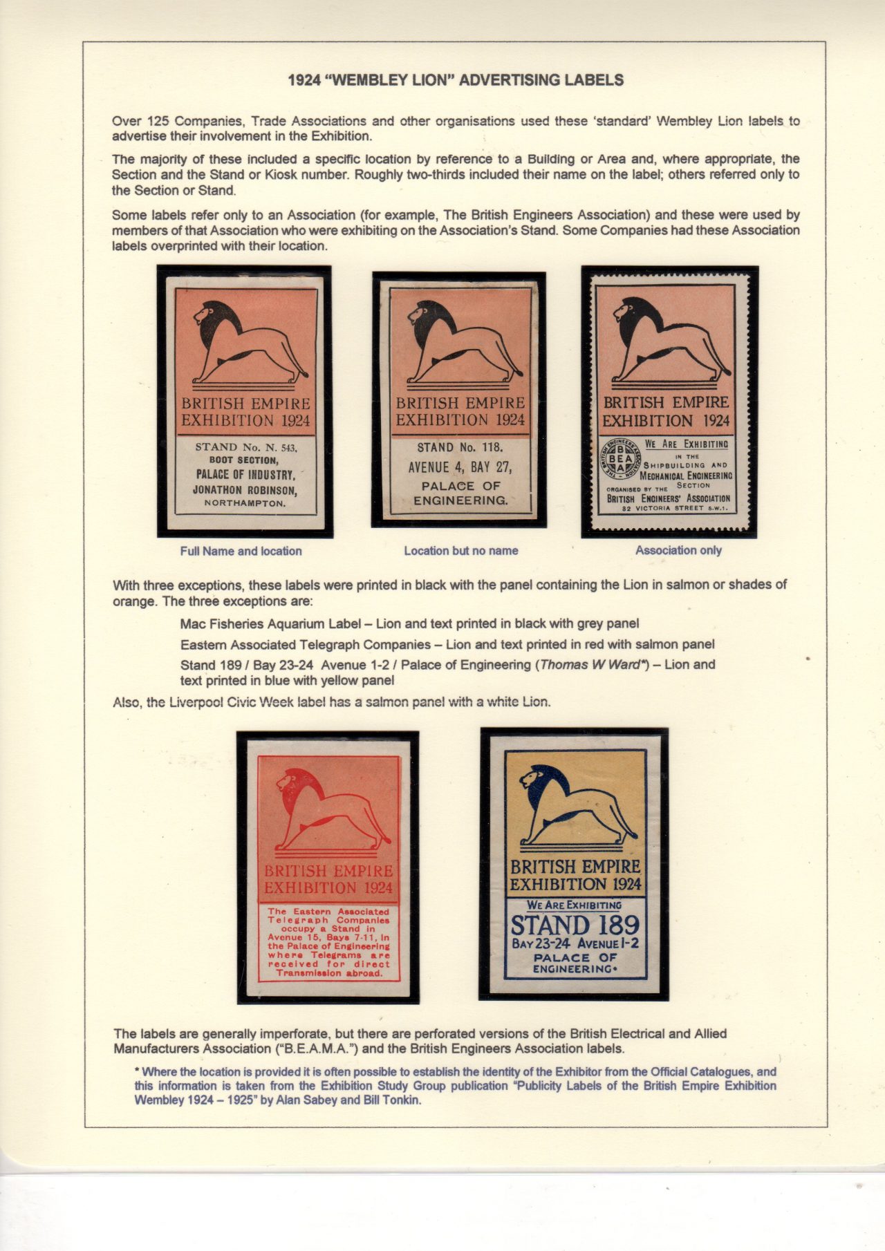 British Empire Exhibition - Publicity and Advertising Labels - ABPS