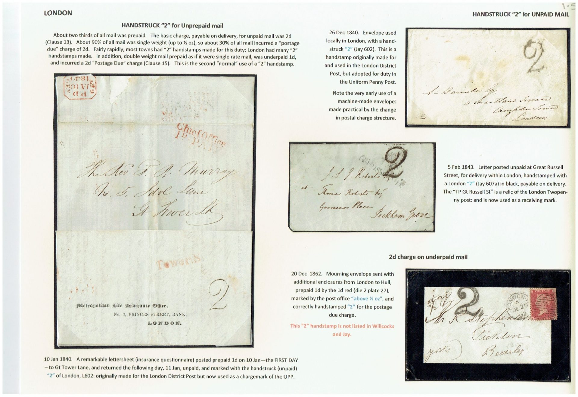 Handstruck Unpaid Charge Marks of the Uniform Penny Post of Great ...