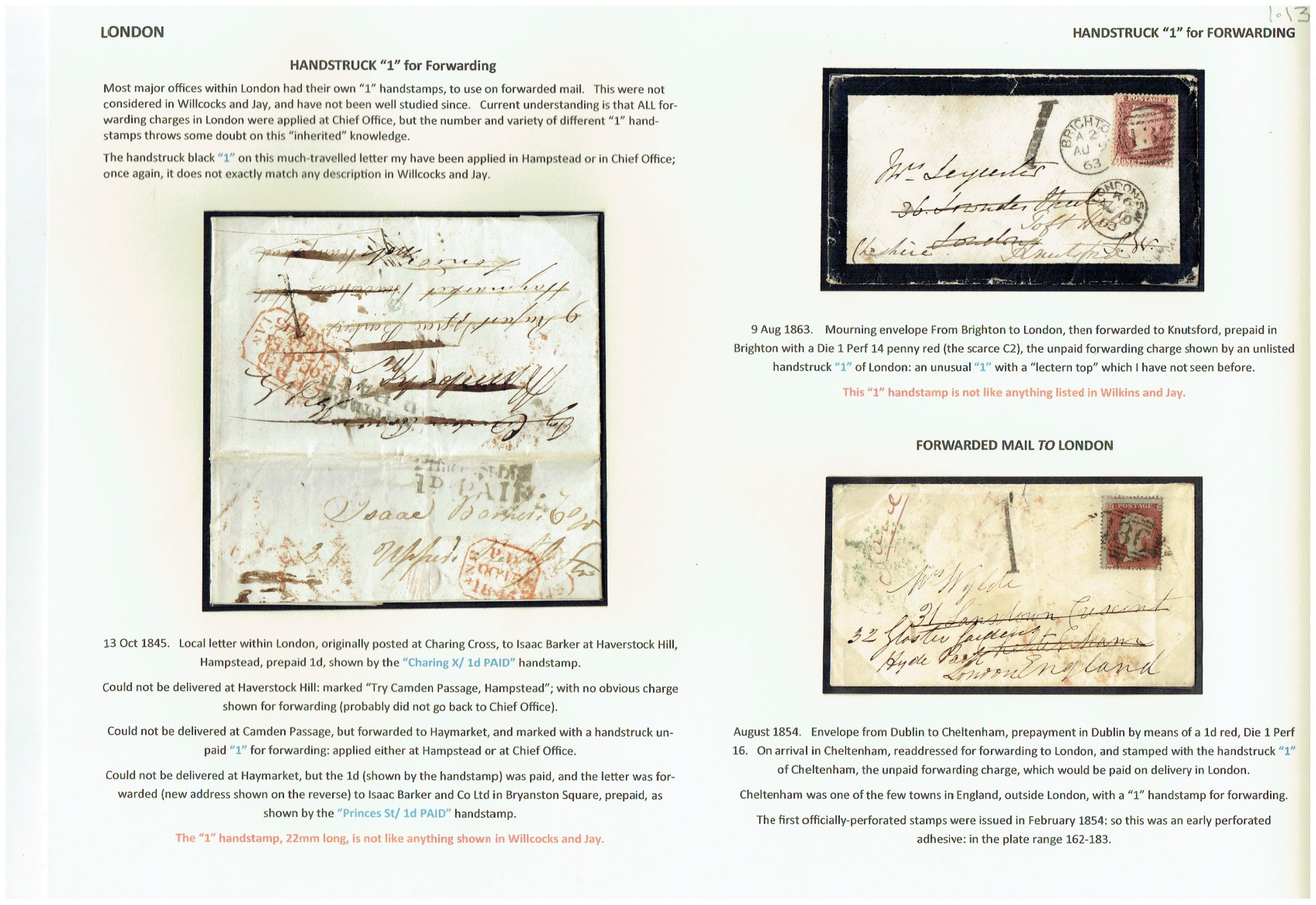 Handstruck Unpaid Charge Marks of the Uniform Penny Post of Great ...
