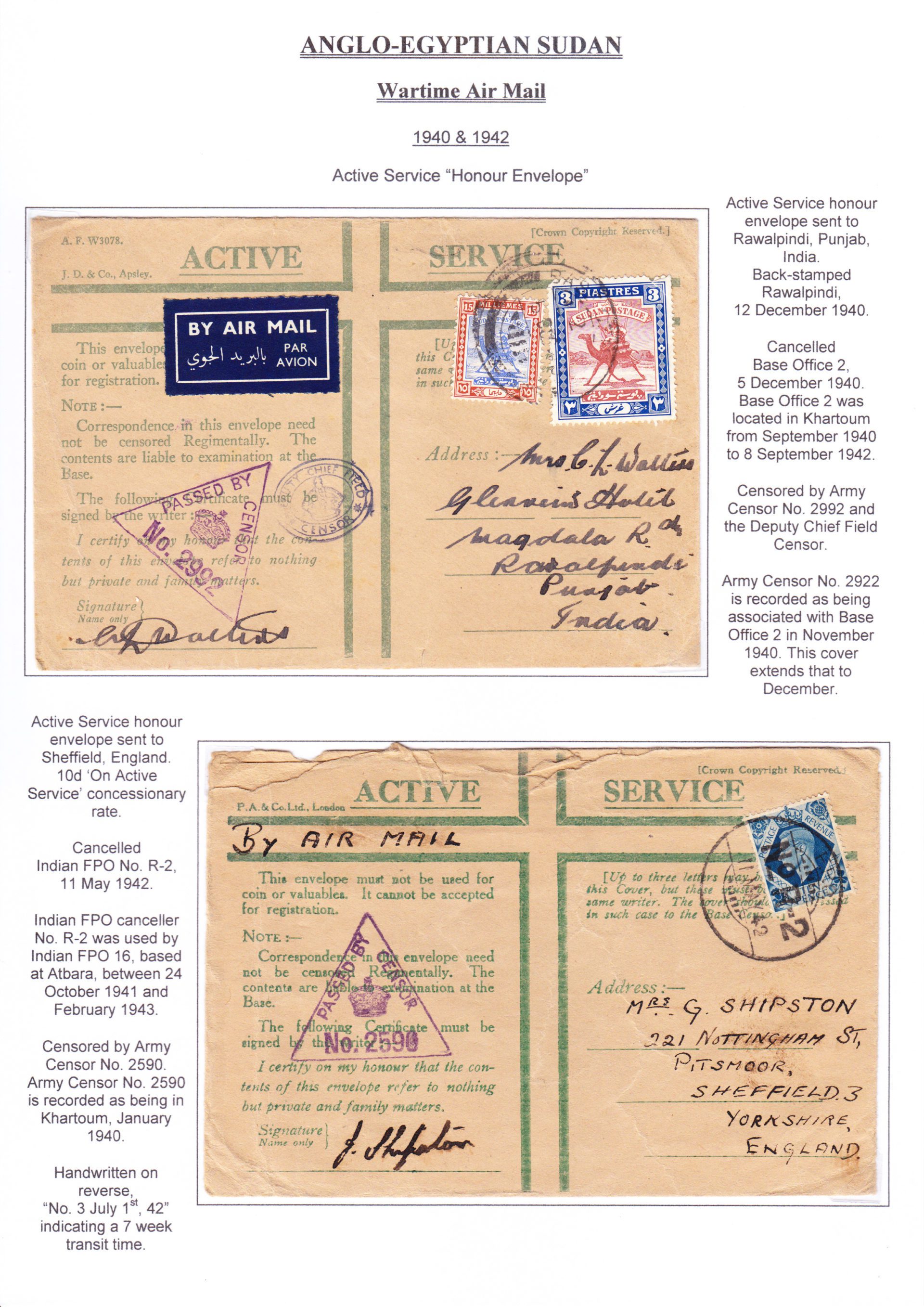 Anglo-Egyptian Sudan - Wartime Air Mail - ABPS